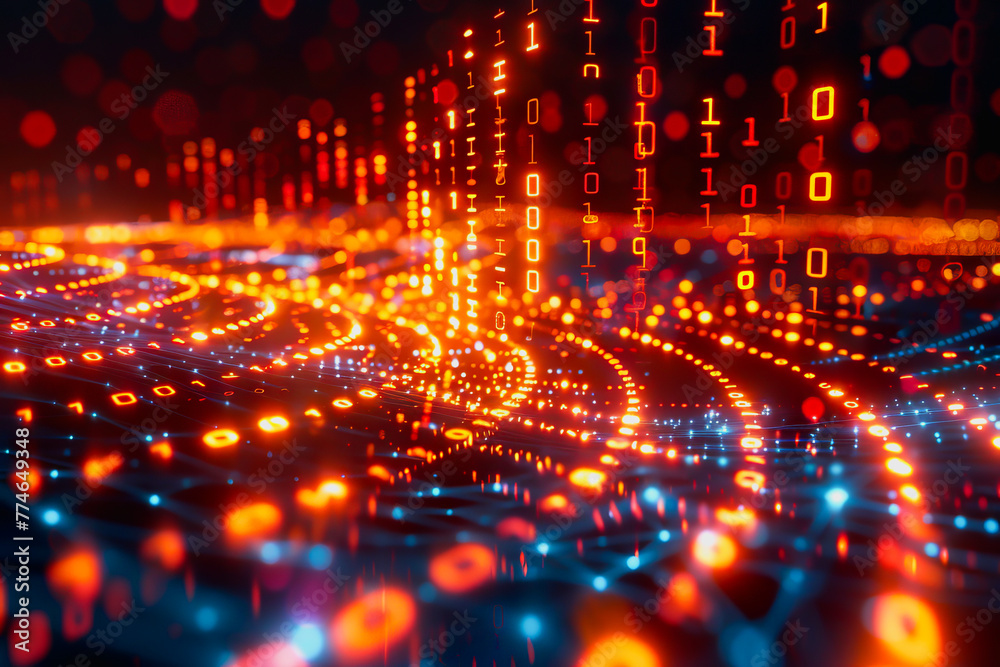 binary numeric data transmission chain of nodes connected in a network form, p2p connection ...