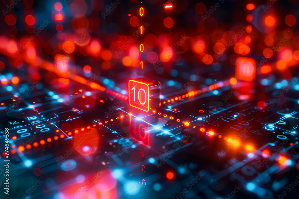 binary numeric data transmission chain of nodes connected in a network form, p2p connection ...