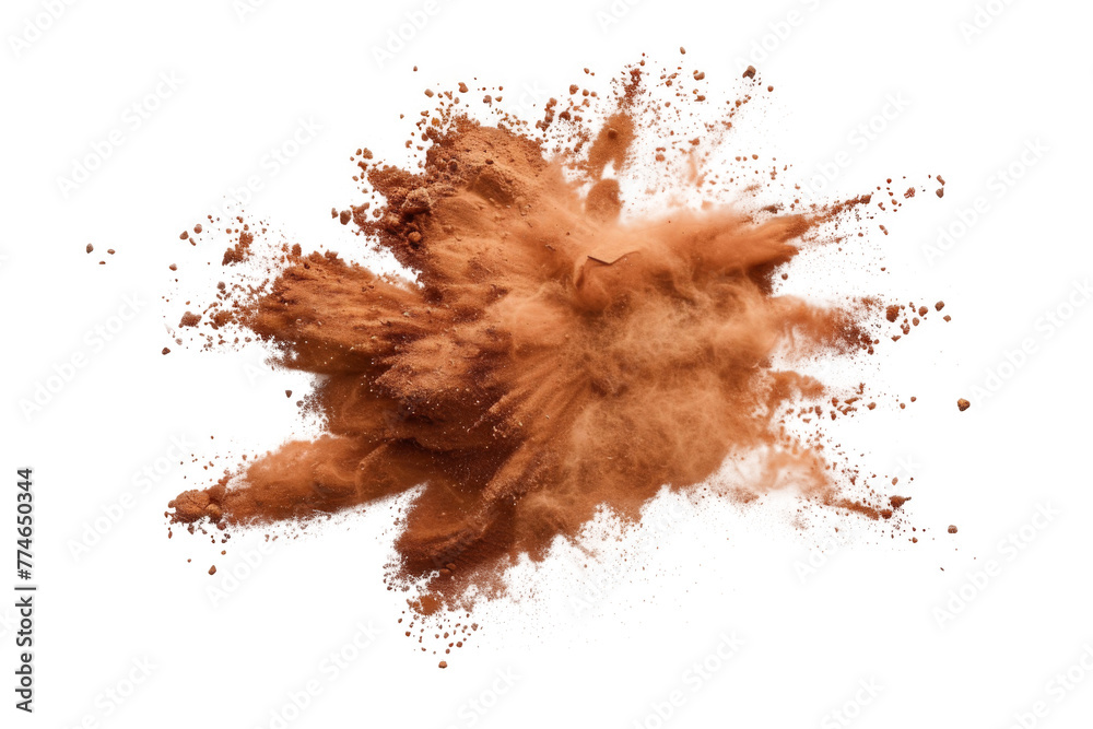 Explosion splash of ground coffee or cocoa powder with freeze isolated ...