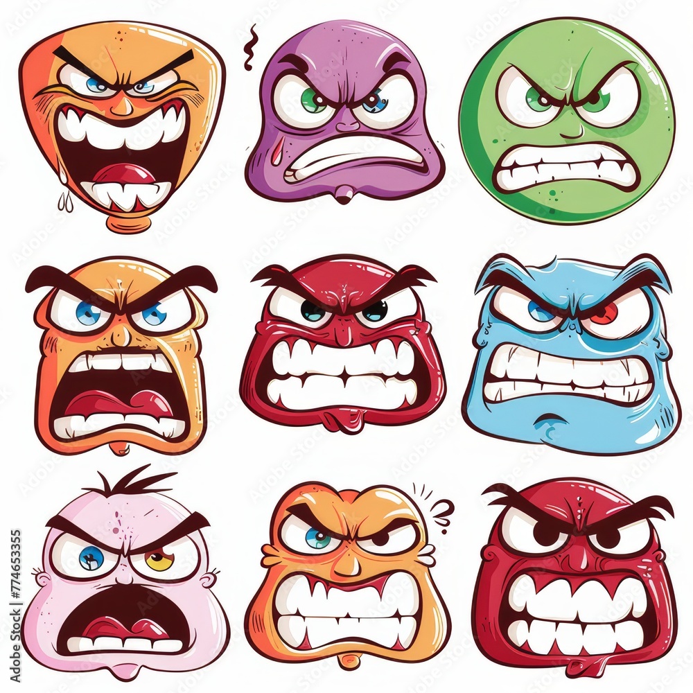 Clipart illustration with various types of angry face on a white ...