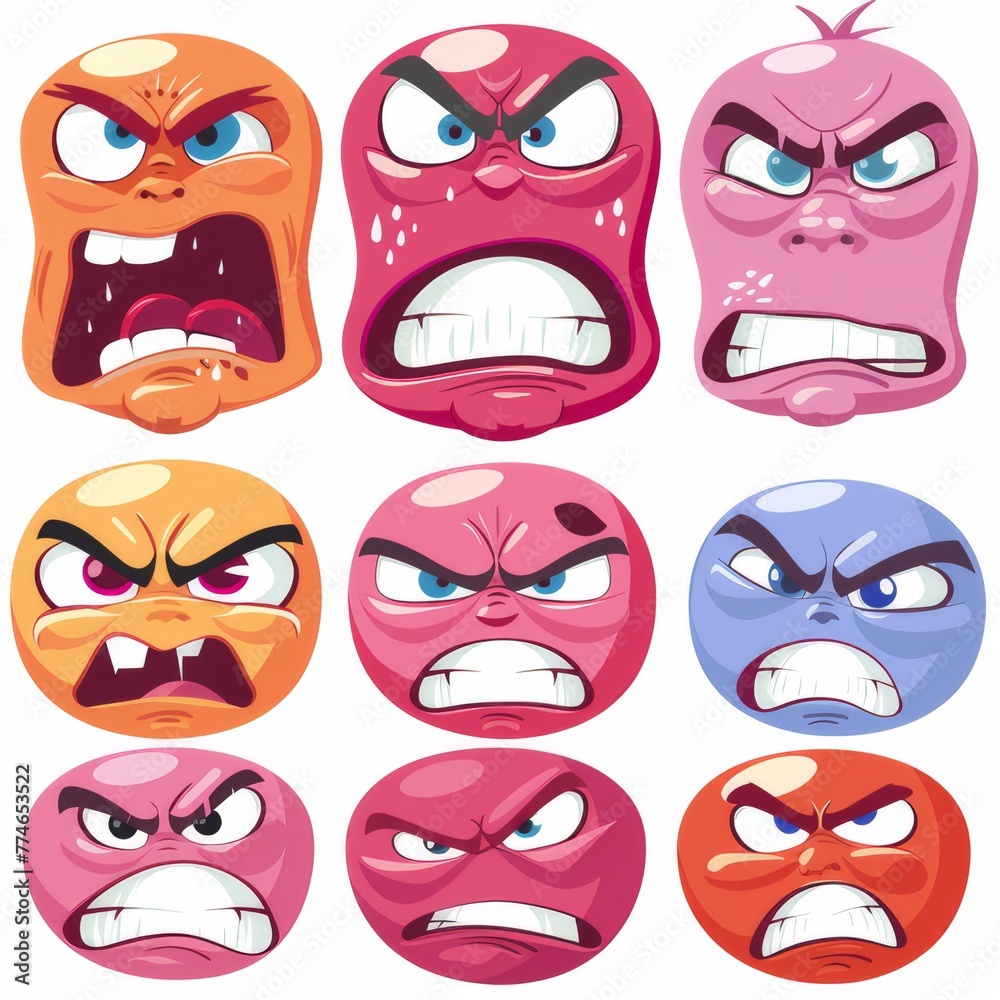 Clipart illustration with various types of angry face on a white ...