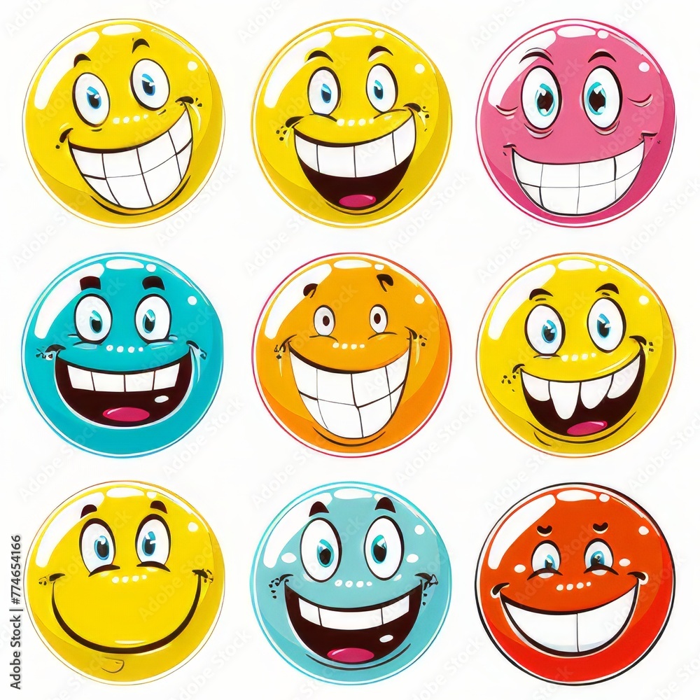 Clipart illustration with various types of smiley faces on a white ...