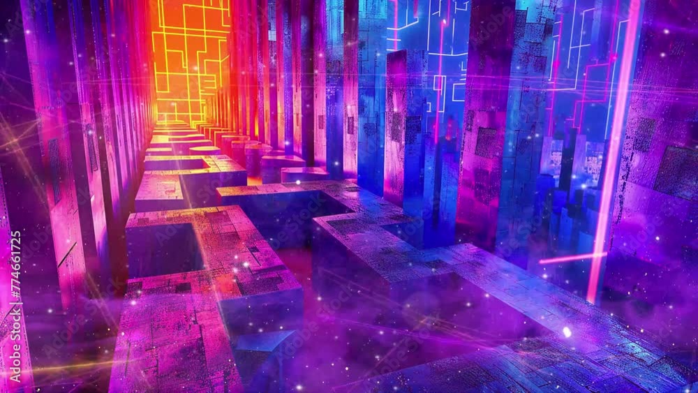 futuristic glowing background. techno-dystopian maze expedition ...