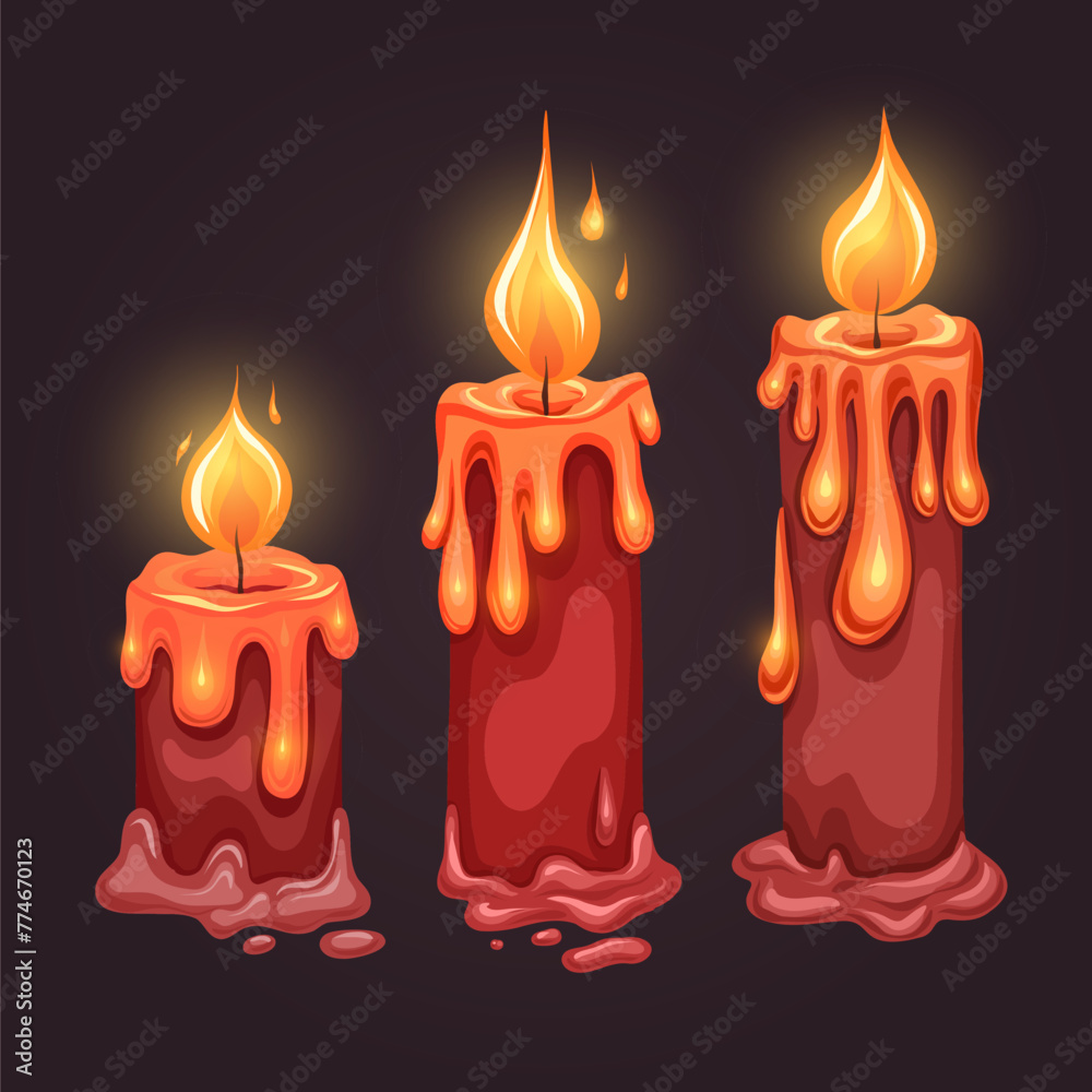 Vector set of cartoon candles with lights. Collection of cliparts of ...