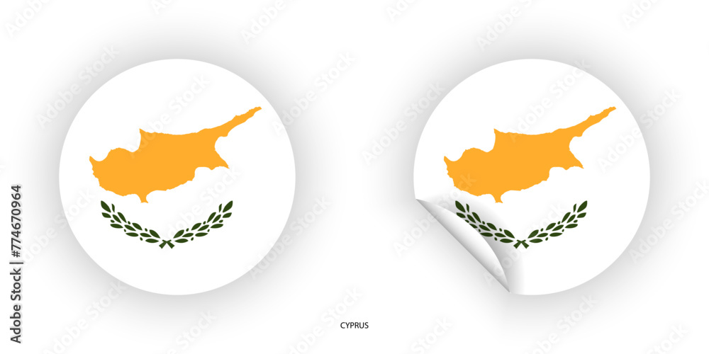 Cyprus sticker flag icon set in circle shape and circular shape with ...