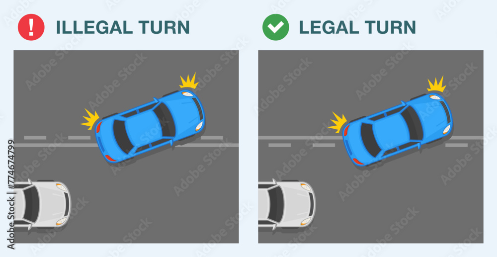 Safe driving tips and traffic regulation rules. Legal and illegal lane ...