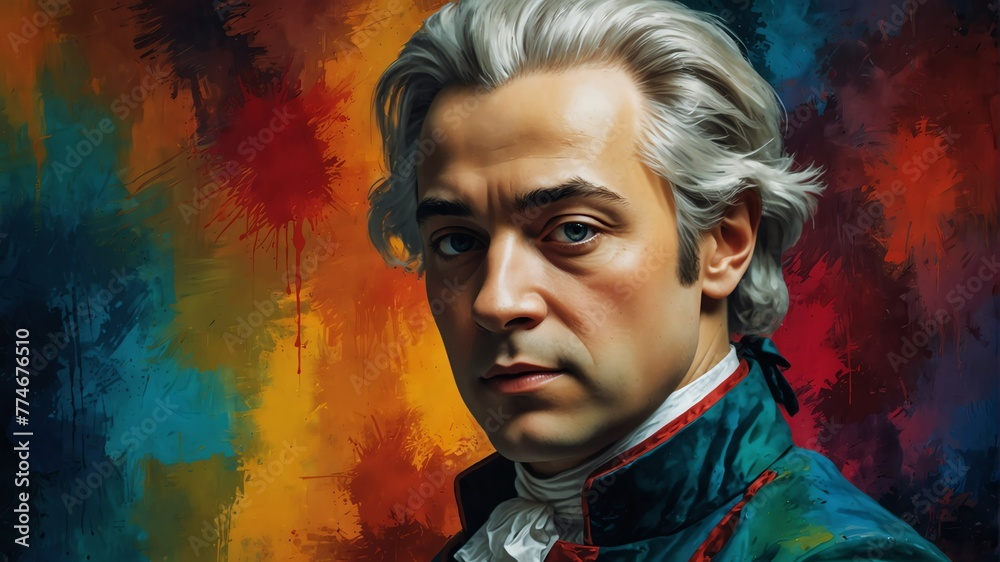 wolfgang amadeus mozart abstract portrait oil pallet knife paint ...