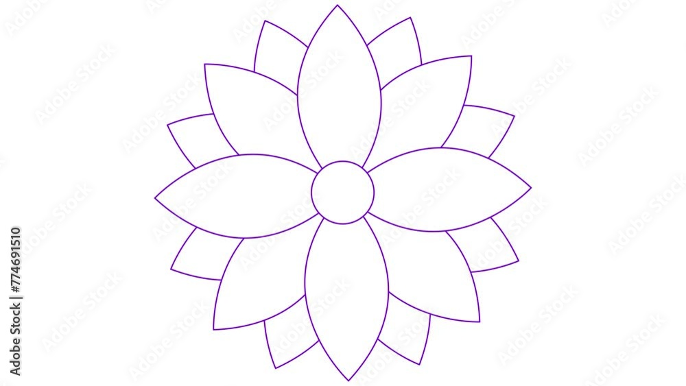 Animated violet linear flower is drawn gradually. Line purple symbol of ...