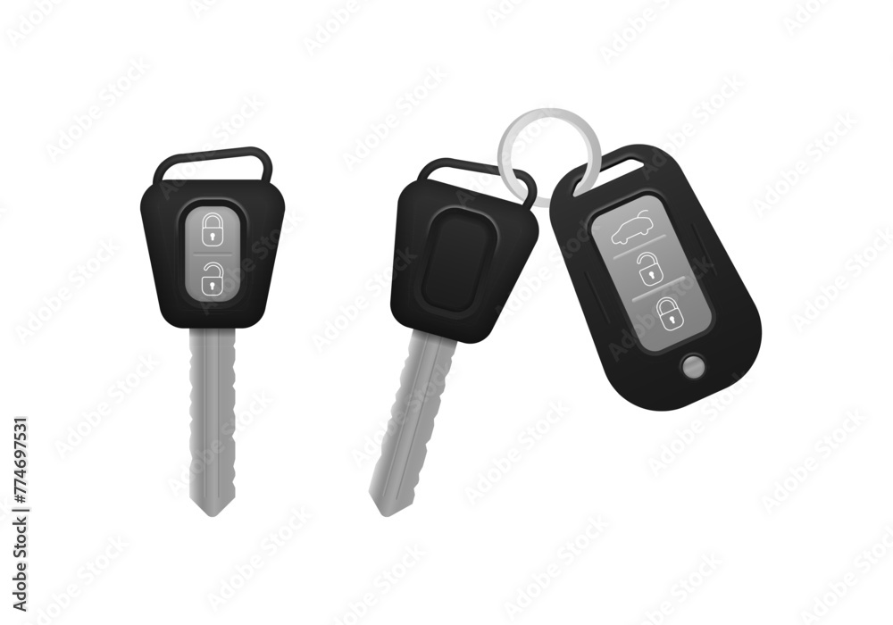Set of electronic car key front and back view and alarm system ...