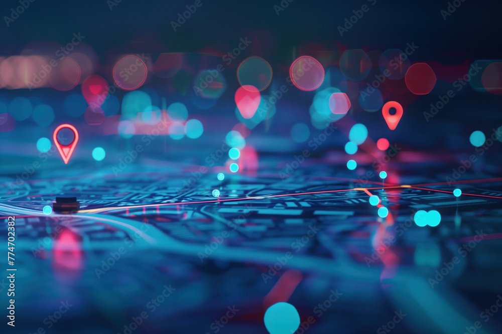 Abstrakt futuristic Background with location pin icon on a virtual map ...