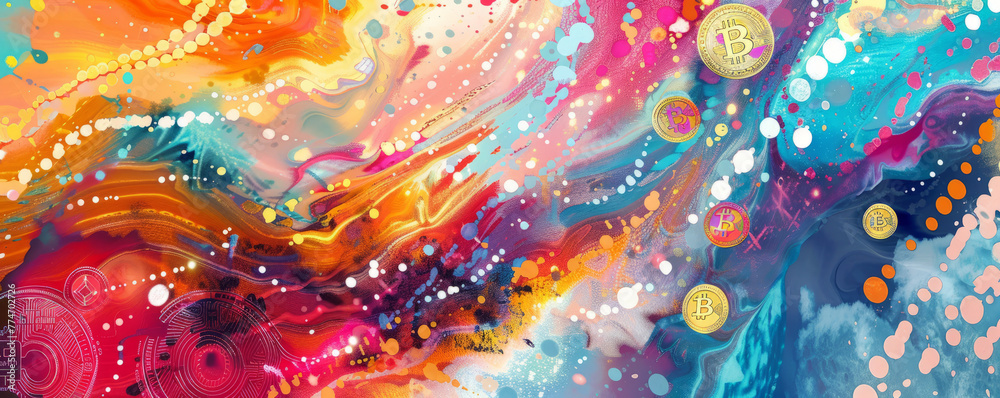 An art piece with psychedelic elements blending abstract shapes, dot ...