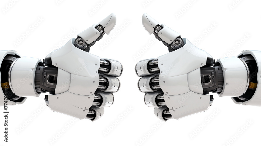 Robot humanoid hands up to celebrate goals success achieved by using AI ...