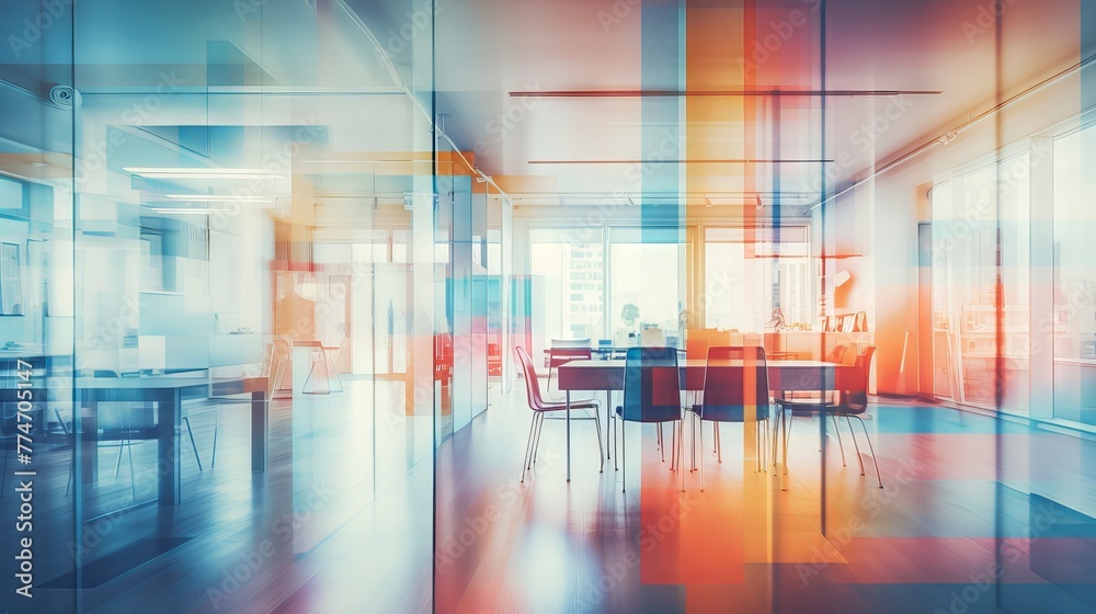 Dynamic business environment: abstract blurred office interior room ...