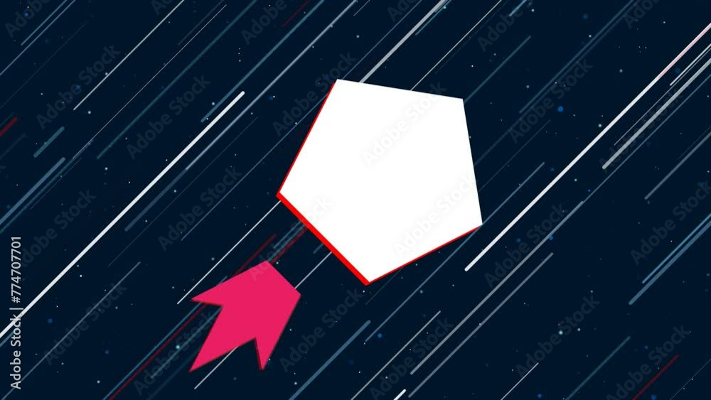 Pentagon symbol flies through the universe on a jet propulsion. The ...