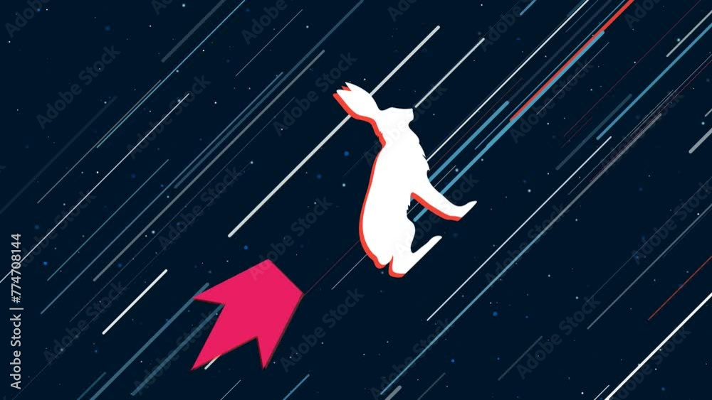 Hare symbol flies through the universe on a jet propulsion. The symbol ...