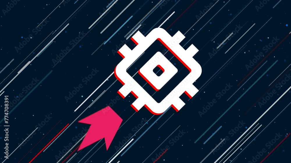 Chip symbol flies through the universe on a jet propulsion. The symbol ...