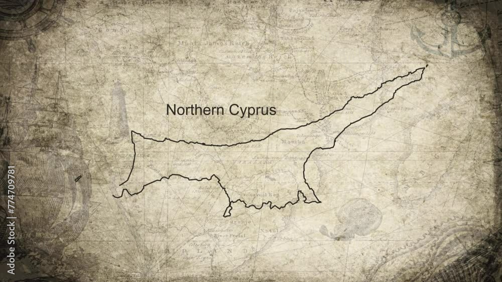 Northern Cyprus map drawn on a cartography background sheet of paper ...