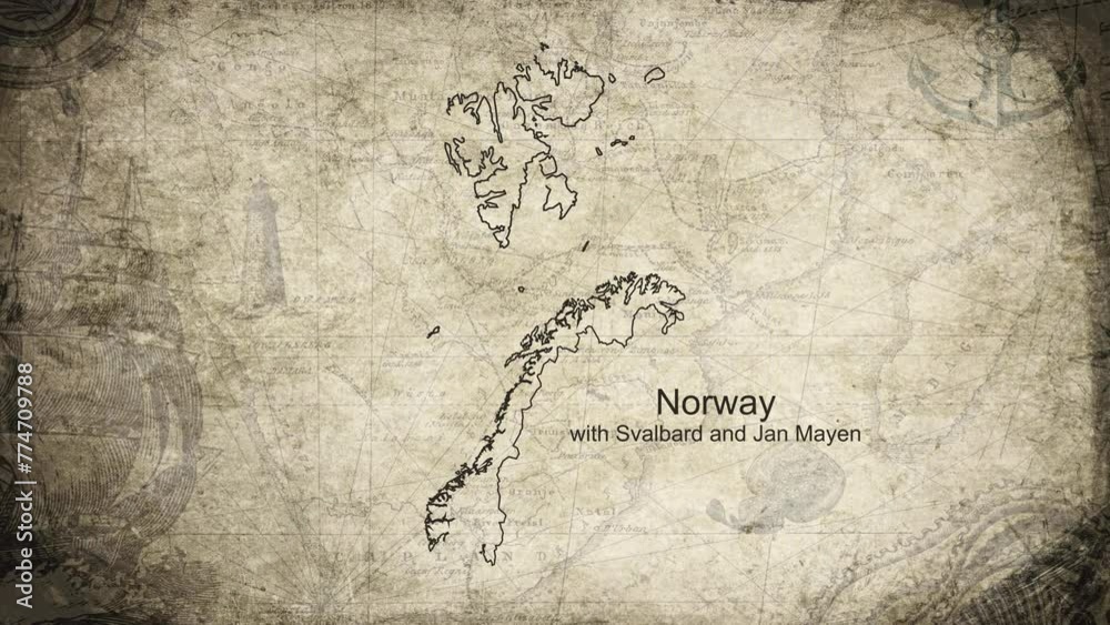 Norway map with Svalbard and Jan Mayen map drawn on a cartography ...