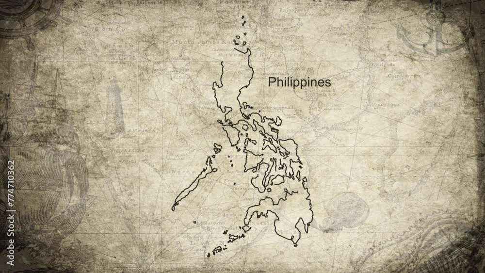 Philippines map drawn on a cartography background sheet of paper Stock ...
