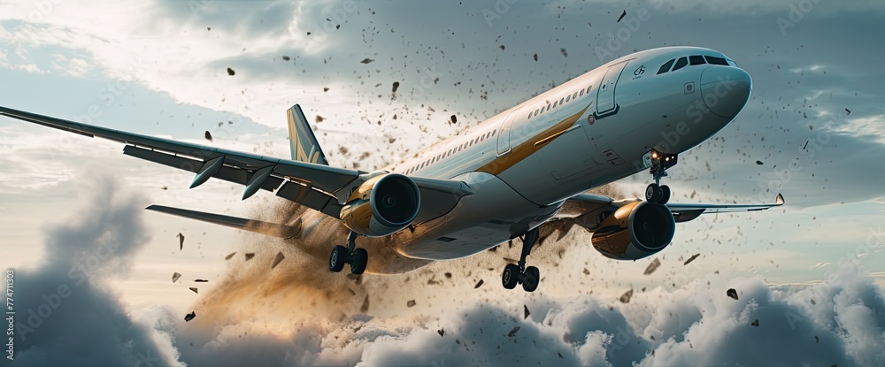Chaos ensues as the airplane disintegrates mid-flight, with parts ...