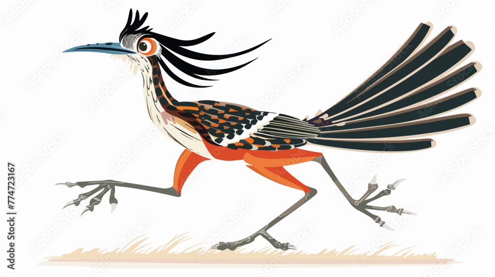 Cartoon Roadrunner bird running on the road Flat vector Stock Vector ...