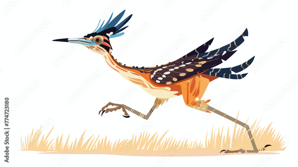 Cartoon Roadrunner bird running on the road Flat vector Stock Vector ...