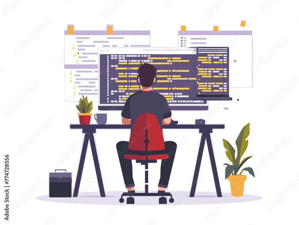 white background, Attending a coding bootcamp, in the style of animated ...