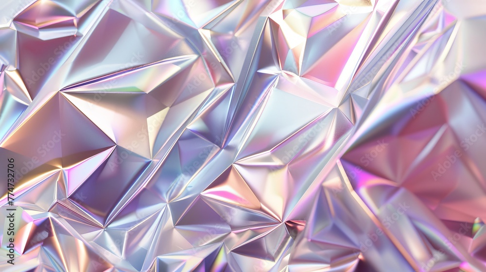 Abstract shiny silver polygonal faceted background, crystal structure ...