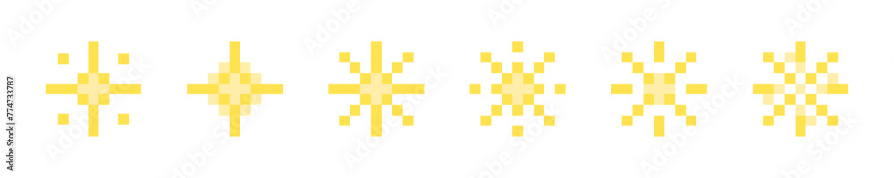 Pixelated stars. Pixel star set. Shiny stars pixel art icon set. 8-bit ...