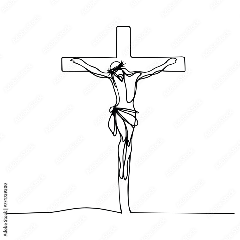 Line art of the event of the crucifixion of Jesus Christ,continuous one ...