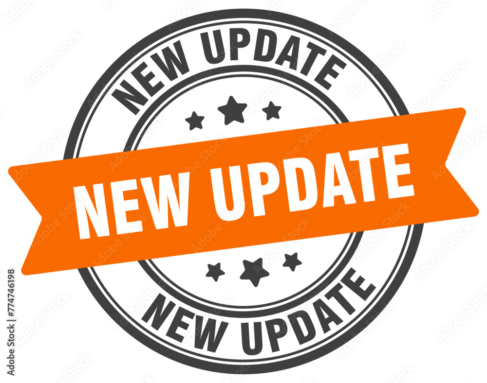 new update stamp. new update label on transparent background. round ...