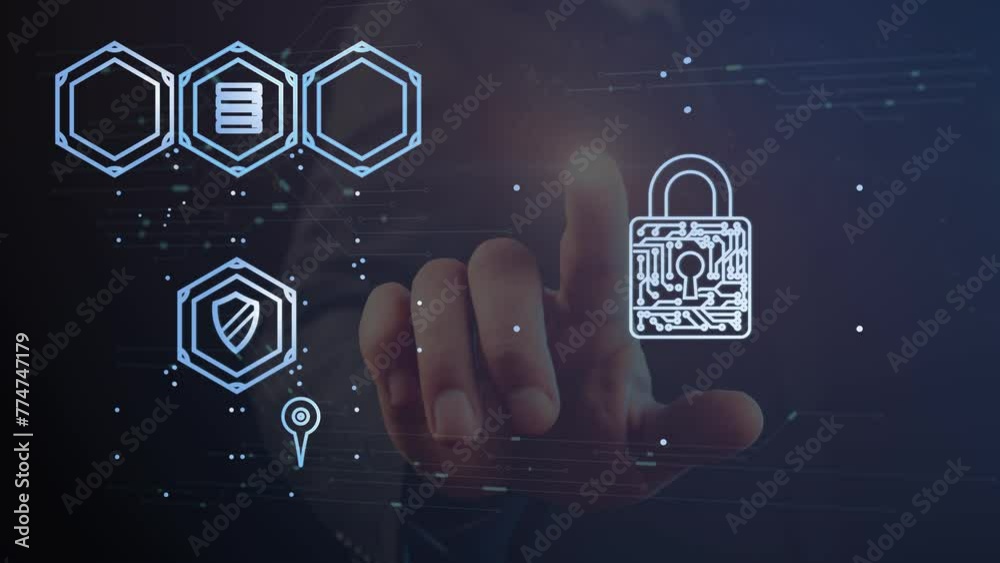 Animated icons with symbols of digitalization against the backdrop of a ...