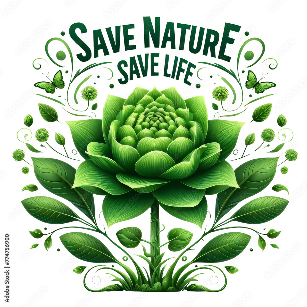 Eco-friendly symbol. Save Nature Stop Deforestation with text Save life ...