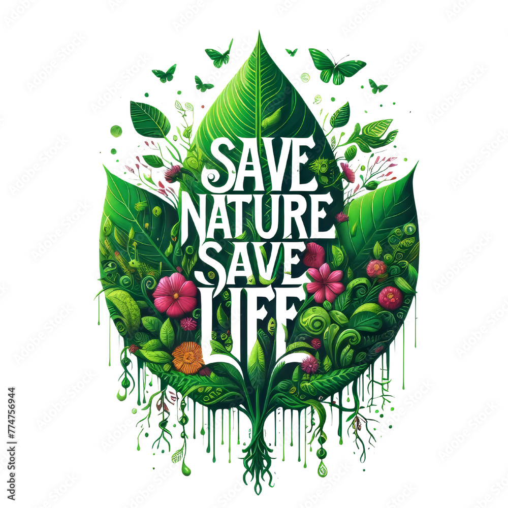 Eco-friendly symbol. Save Nature Stop Deforestation with text Save life ...