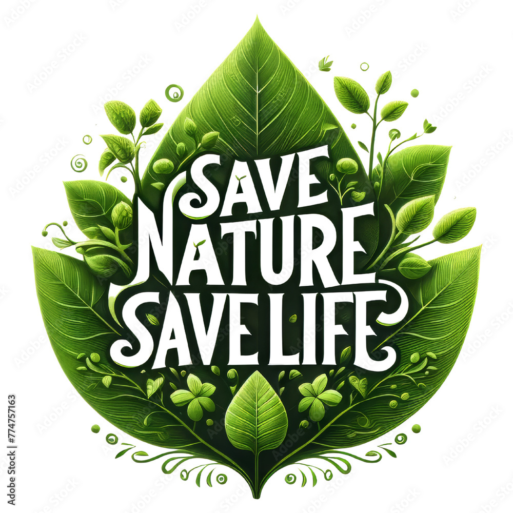 Eco-friendly symbol. Save Nature Stop Deforestation with text Save life ...