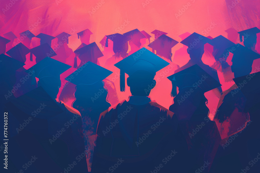 Silhouette of crowd graduate students with graduation caps. Graduation ...