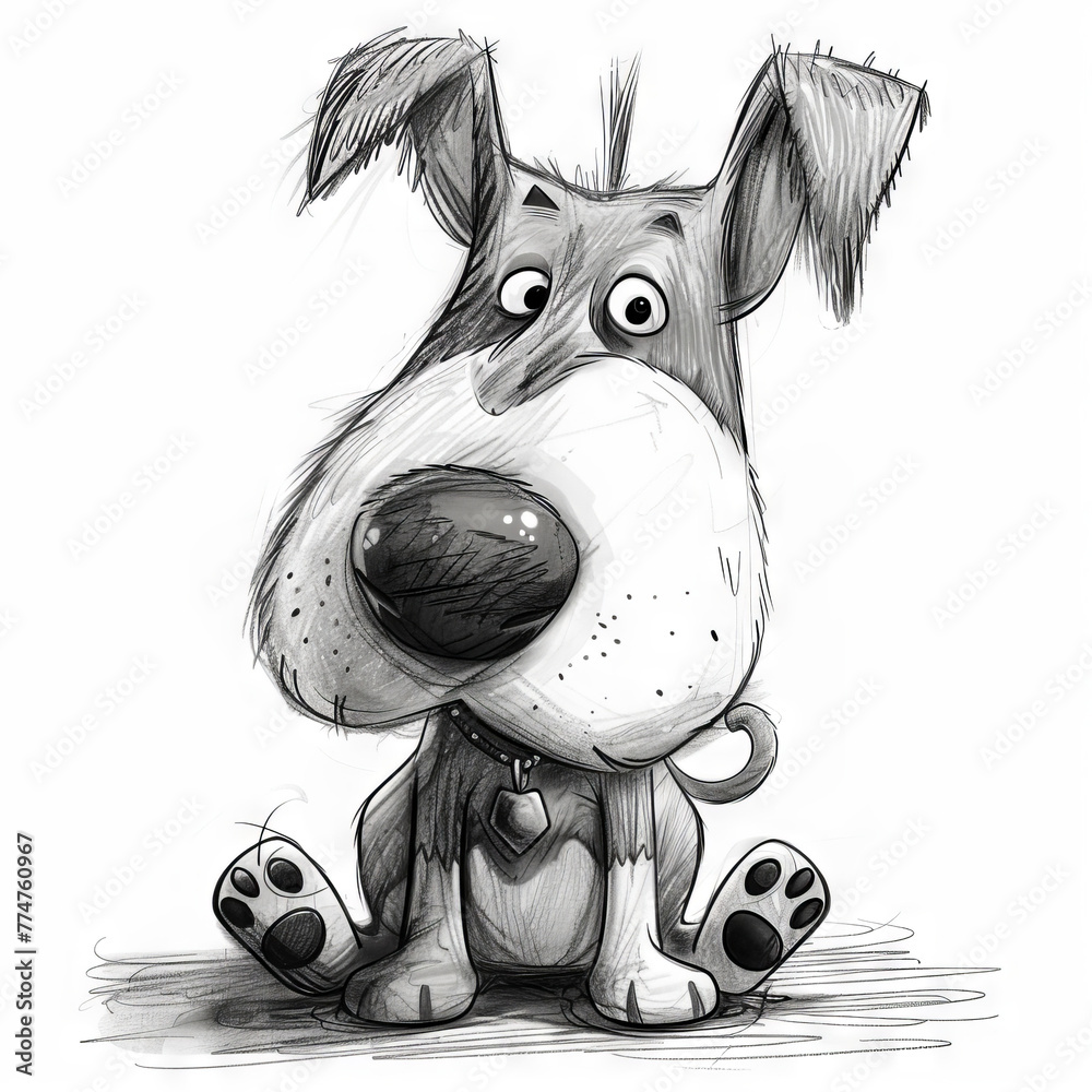 Pencil drawing of cartoon dog emotional on white background Stock ...