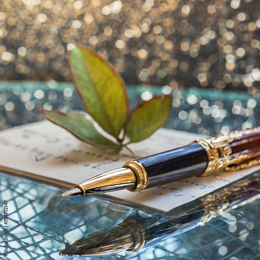 An eye-catching composition showcasing a fountain pen poised next to a ...