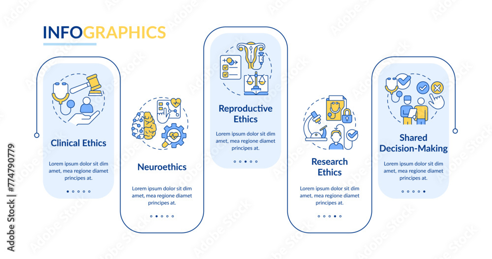 Specific areas within bioethics blue rectangle infographic template ...