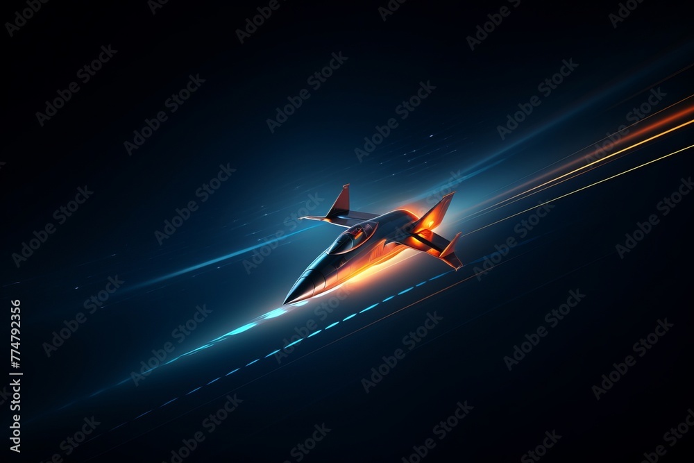 Realistic portrayal of a high-speed aerial maneuver by a fighter plane ...