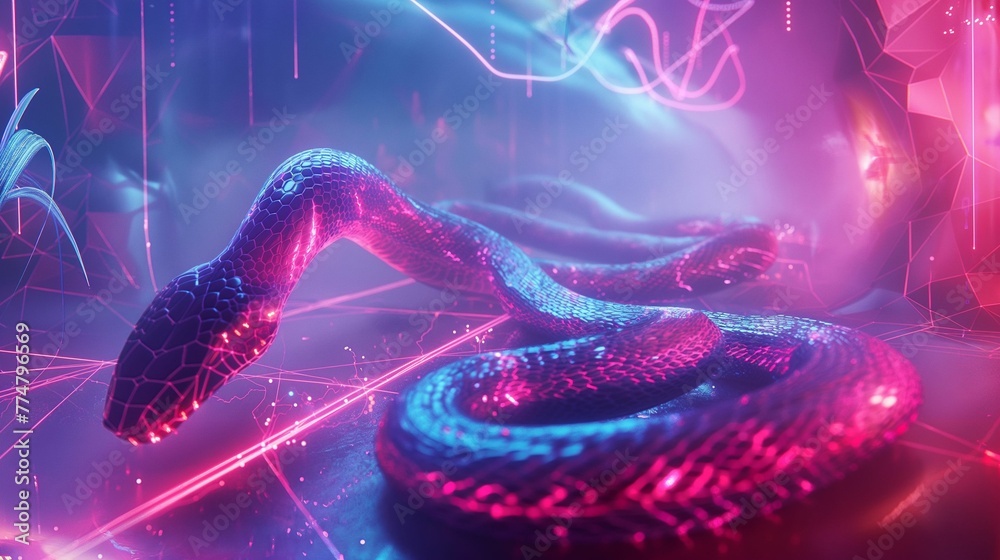 Image of a digital winding snake that bright neon shades. Stock ...