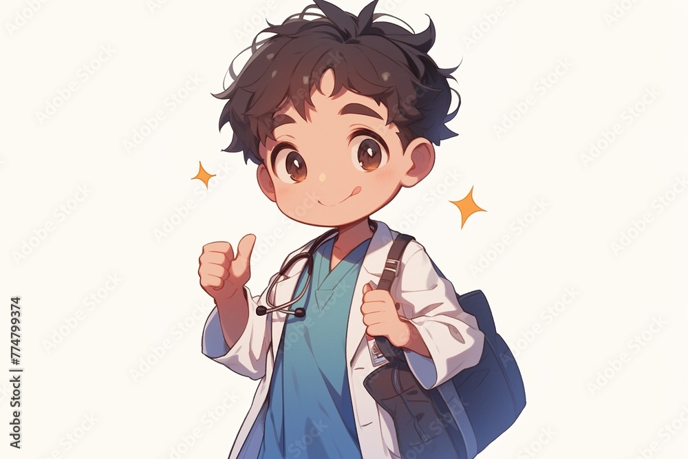 anime boy doctor in medical uniform with thumb up on white background ...