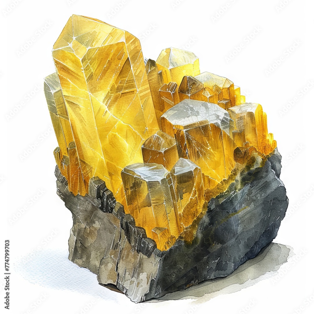 watercolor raw xanthite crytal isolated on white background for clipart ...