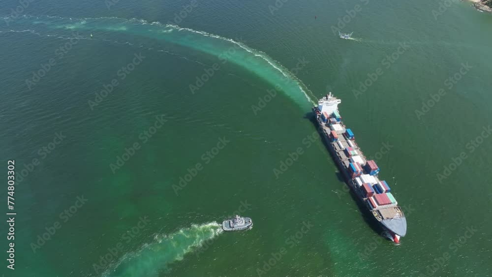 Cargo Container Ship was pulling by Tugboat. container ship import ...