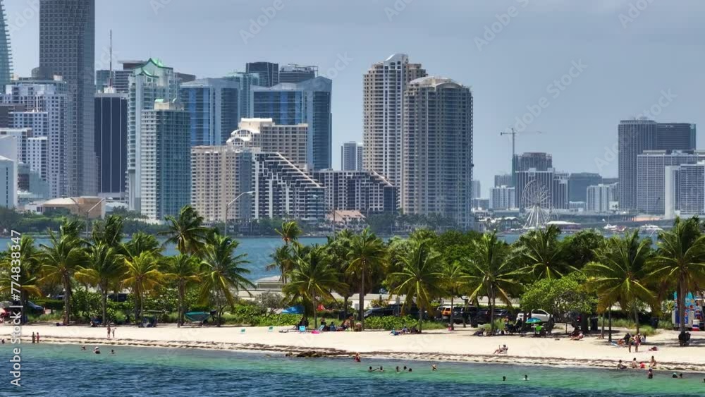 Hobie Island Beach on Virginia Key and downtown office district of ...