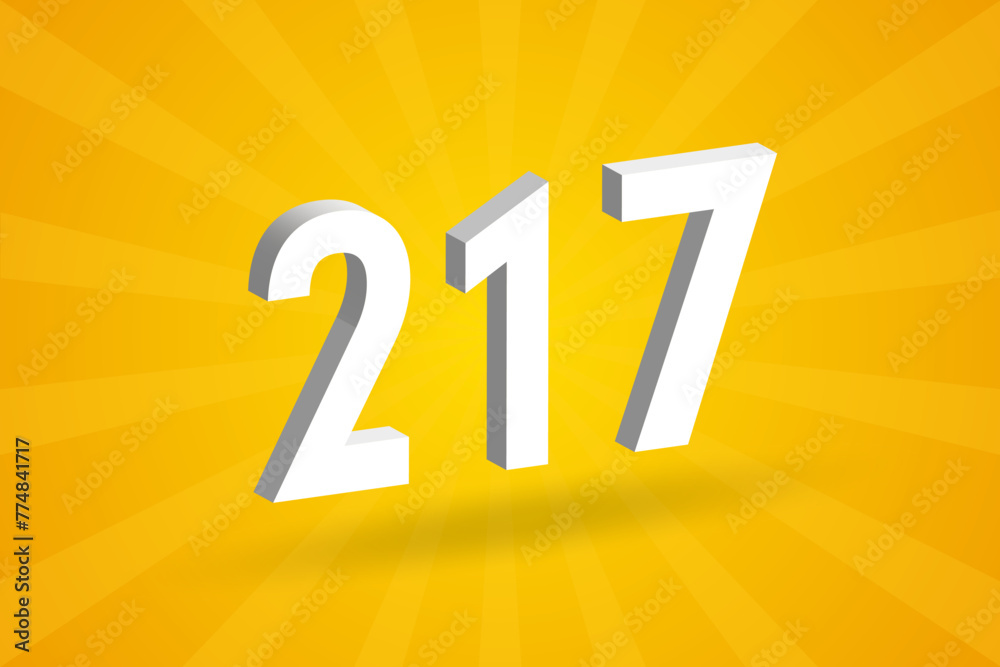 3D 217 number font alphabet. White 3D Number 217 with yellow background ...