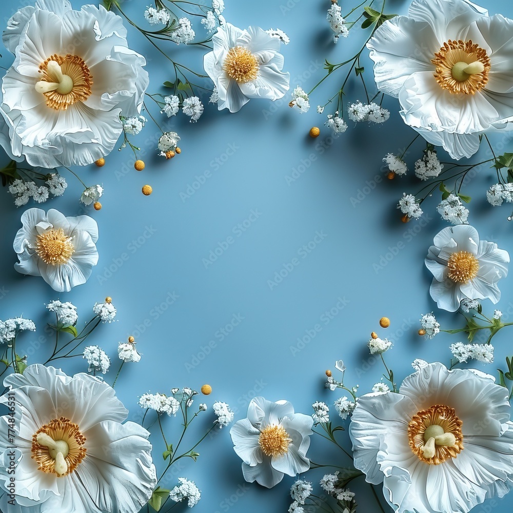 5x5 blank white card, flat minimalist mockup, light blue background ...