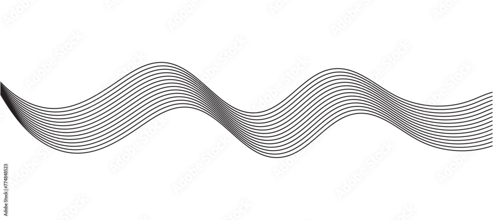 Curved wave lines pattern on white background. Wave striped lines ...