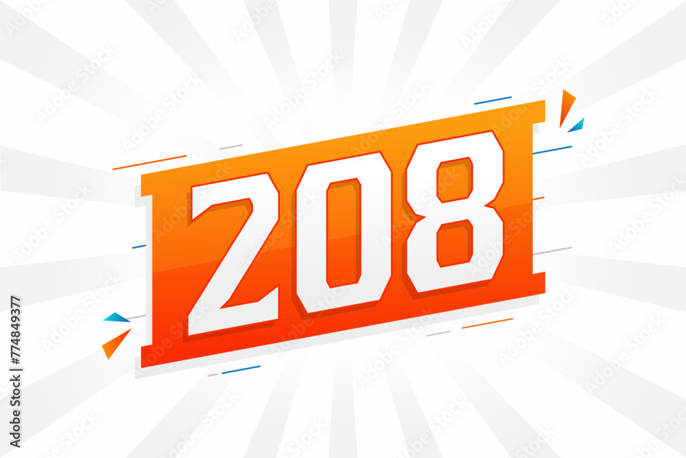 208 number vector font alphabet. Number 208 with decorative element ...