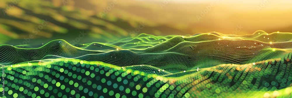 Futuristic Landscape With Green Cyber Points Advanced Network ...